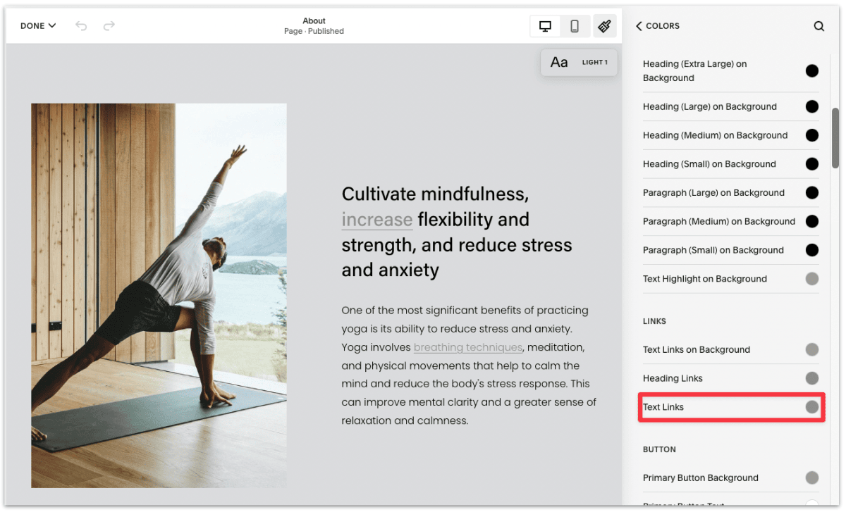 Change the color of a link Squarespace 7.1 (without code)