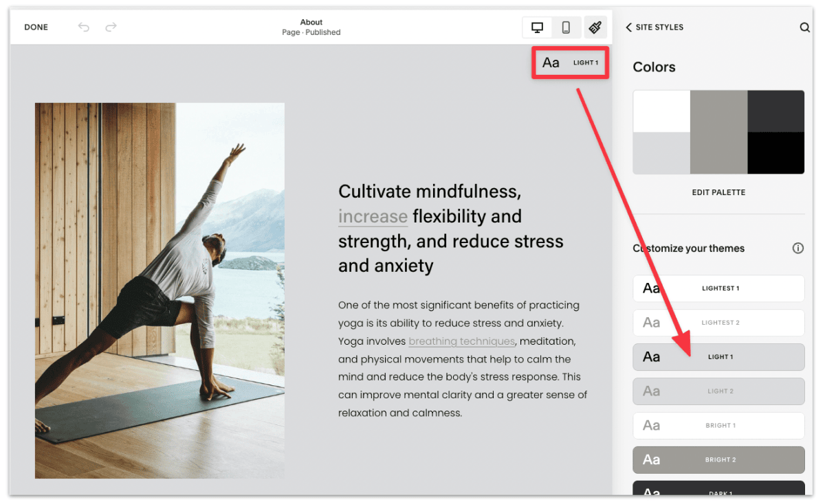 Change the color of a link Squarespace 7.1 (without code)