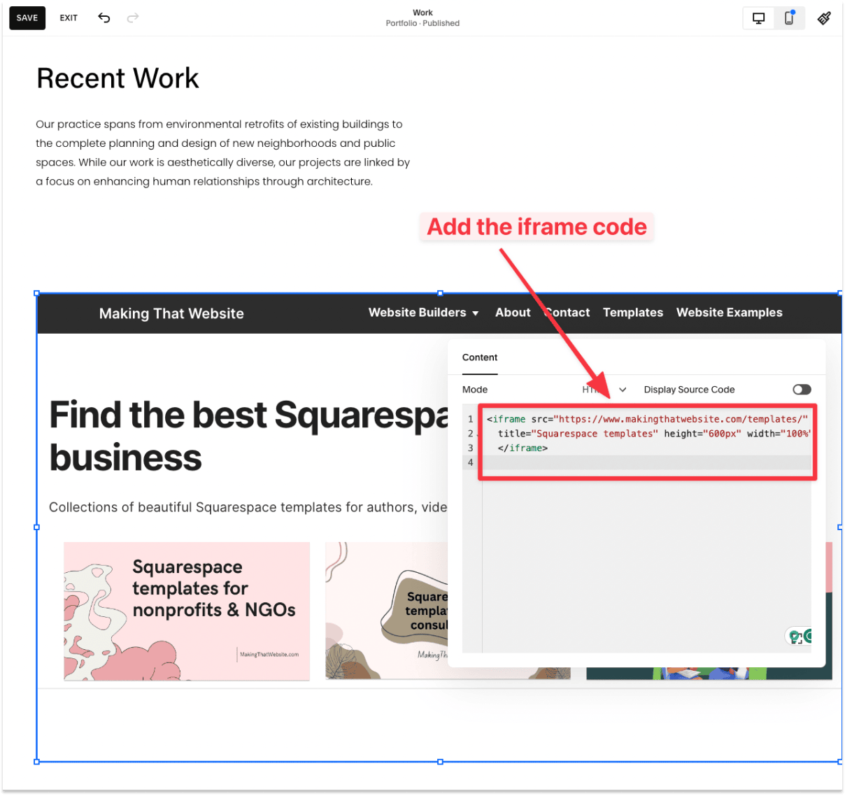 How to add iframe to Squarespace (without errors)