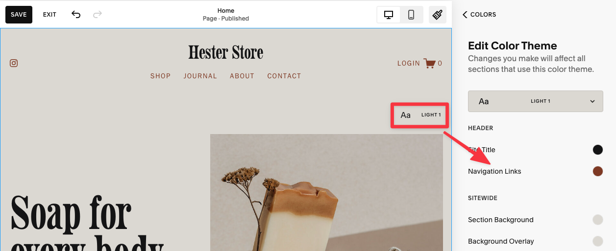 Change the color of a link Squarespace 7.1 (without code)