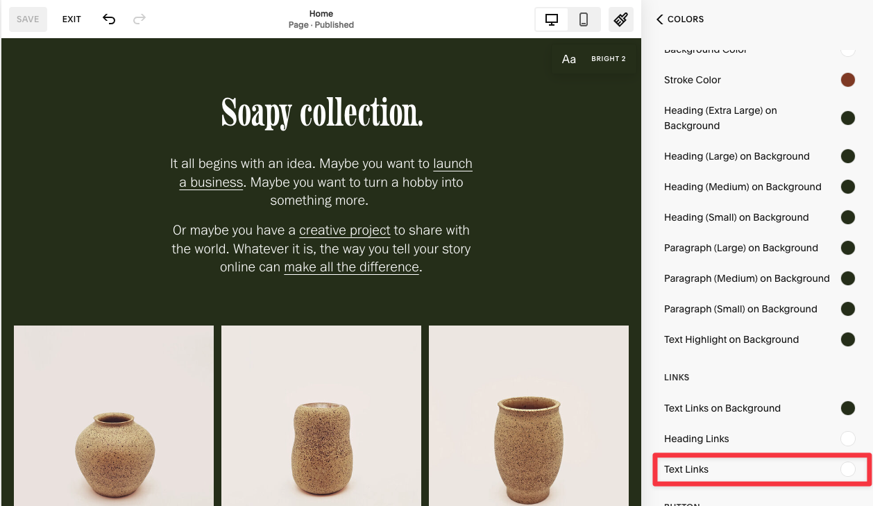 Change the color of a link Squarespace 7.1 (without code)