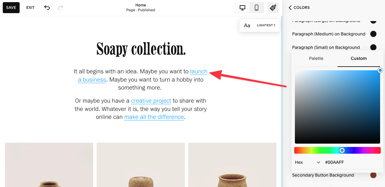 Change the color of a link Squarespace 7.1 (without code)
