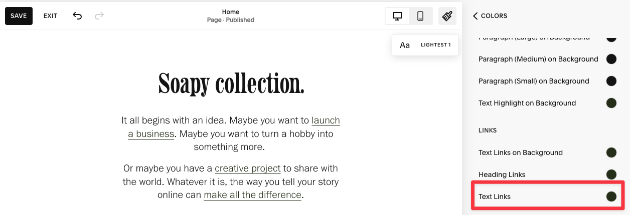 Change the color of a link Squarespace 7.1 (without code)