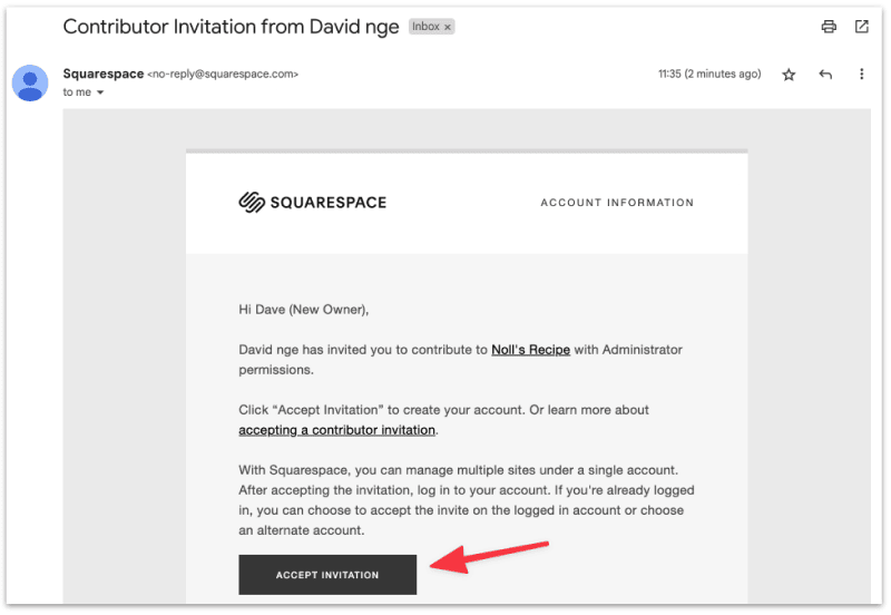 Transfer Squarespace site ownership to another account