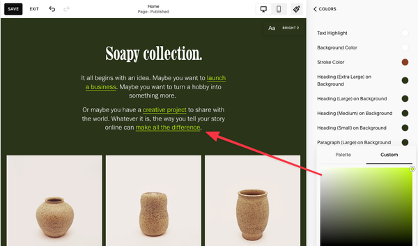Change the color of a link Squarespace 7.1 (without code)
